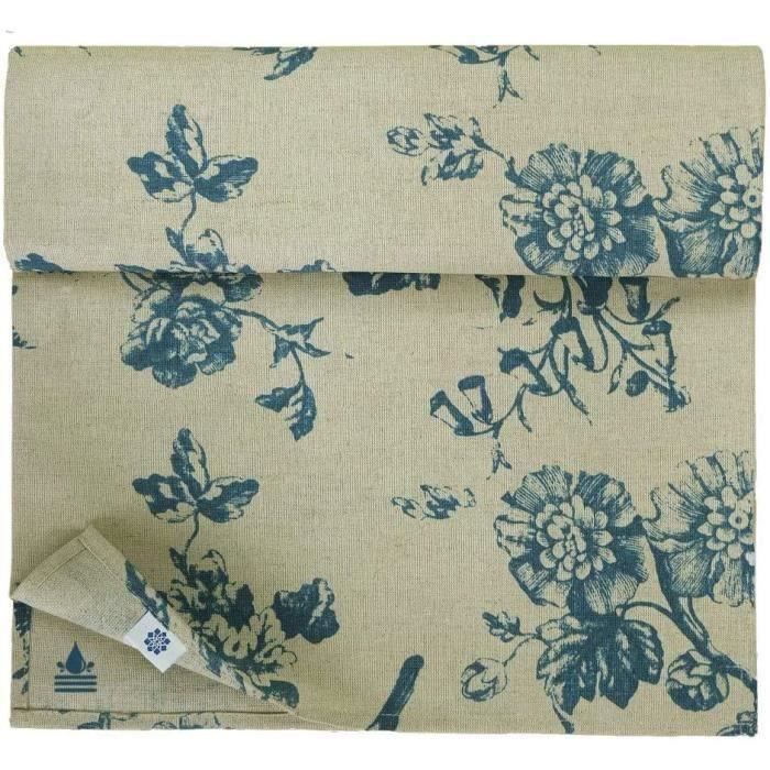 Chemin de Table en Textile Enduit à Motifs Fleurs Fiore -59% Lin, 41% ...