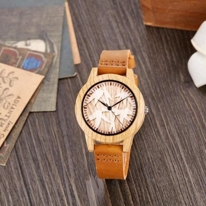 Montre En Bois Hommes Autruche Cerf Montre-Bracelet Imitation Imiter ...