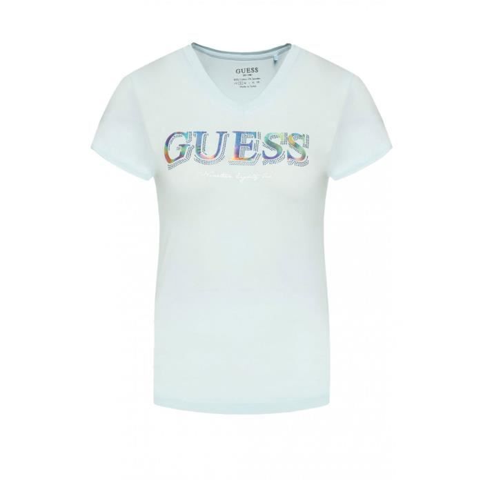 Tee shirt stretch logo strass - Guess jeans - Femme Bleu - Cdiscount ...