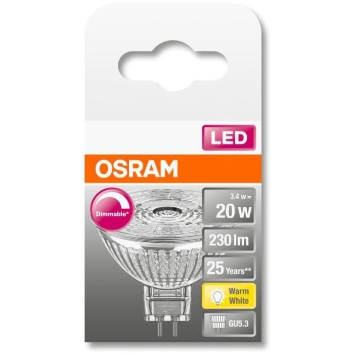 Osram Spot Mr16 Led 36° Verre Variable 3 4w 20 Gu5 3 Chaud Cdiscount