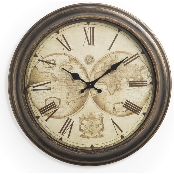 Horologe Murale Rond Style Vintage En Pvc Mappemonde Avec Chiffres ...