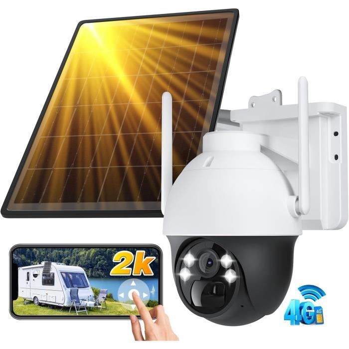 3G-4G Lte Camera Surveillance Exterieure Sans Fil Solaire Avec Carte Sim Et Sd 64Go, 360° Ptz ...