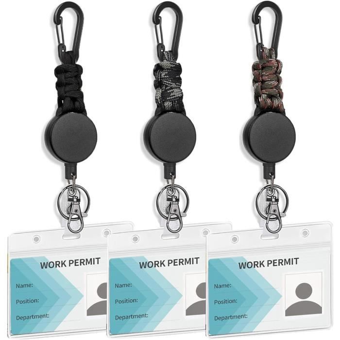 1-2-3 Pièces Porte Clef Rétractable Mousqueton, Porte Badge Cable Acier ...