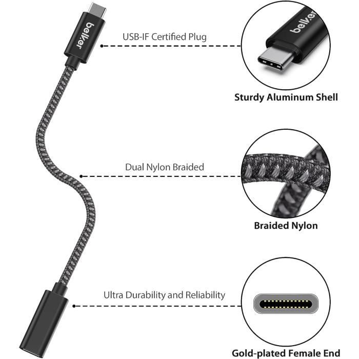 Lot De 2 Rallonges Usb C (50 Cm-2 Paquets) Usb 3.2 (10 Gbit-S) Type C ...