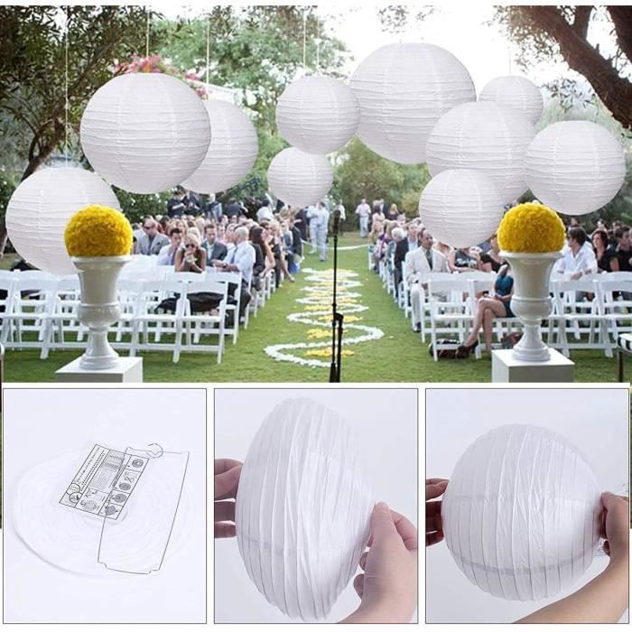 Lampion Papier Blanche,Abat-jour Blanc LED Lampion Boule Chinoise,Lampions Solaires LED d ...