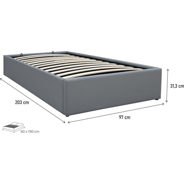 Lit simple en PVC avec coffre "Ava" - 90 x 190 cm - Gris - Cdiscount Maison