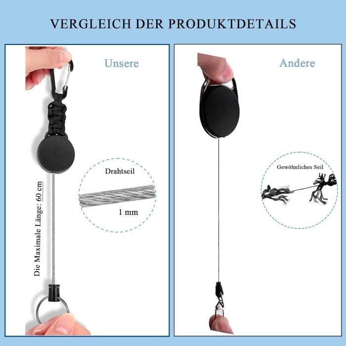 1-2-3 Pièces Porte Clef Rétractable Mousqueton, Porte Badge Cable Acier ...
