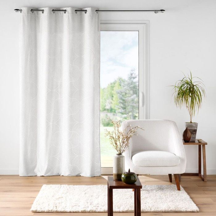 Rideau velours dévoré Eva 135 x 260 cm blanc à œillets - tamisant ...