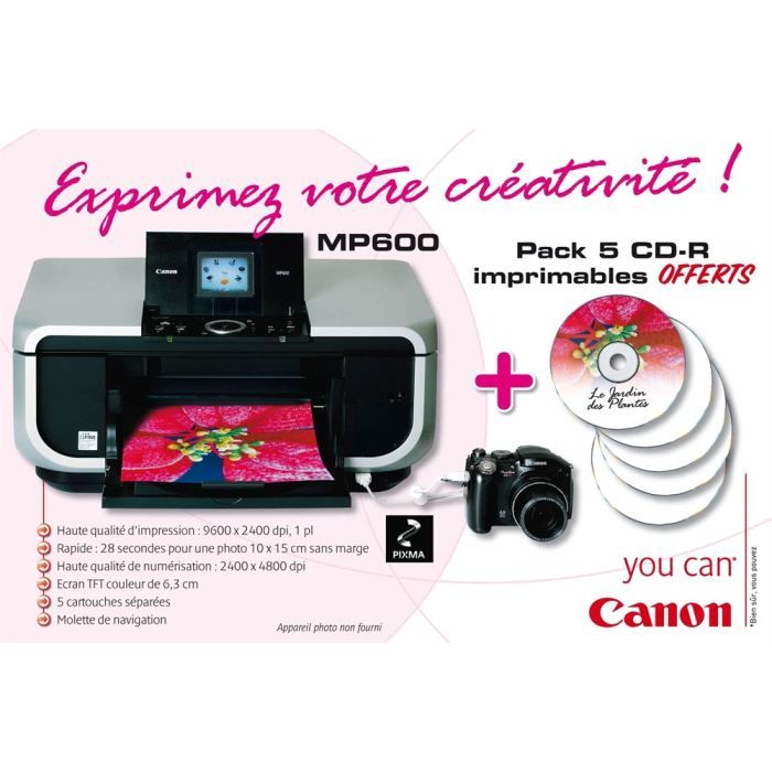 Canon Pixma MP600 (3 en1) + Pack de 5 CD-R imprima - Cdiscount Informatique