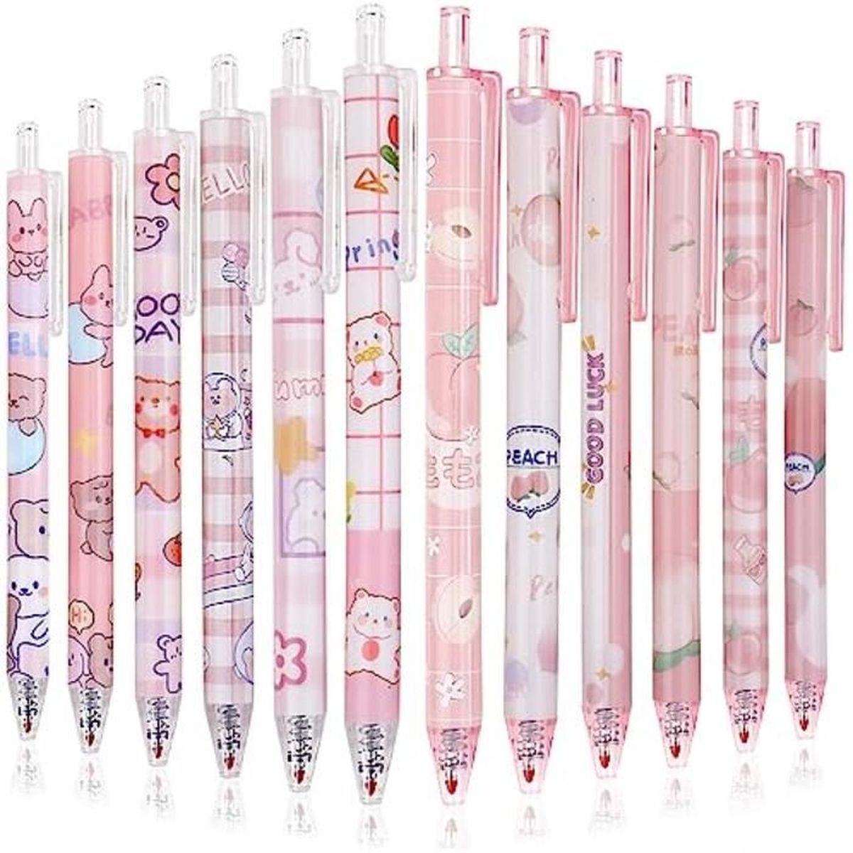 12 Stylo Gel Kawaii, Stylos Kawaii Cartoon Stylo Noir, 0.5mm Mignon ...