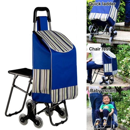 Chariot de courses 2 en 1 pliable - Caddie et diable - 6 roues monte ...
