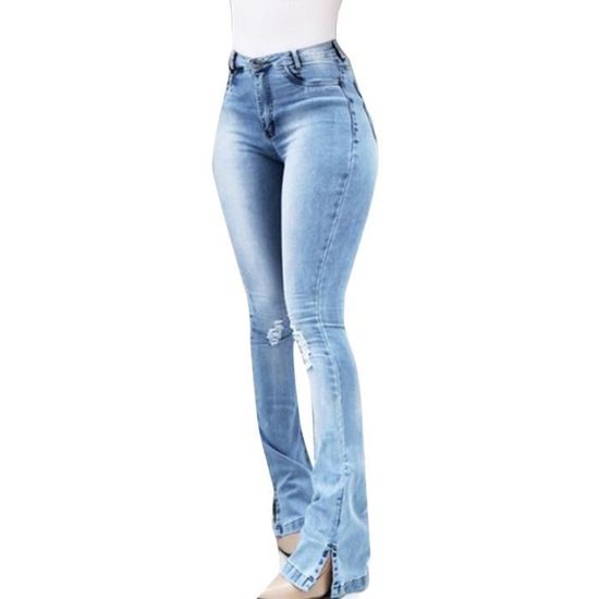 Femme Troué Jeans Leggings Skinny Taille Haute Crayon Pantalon Collants