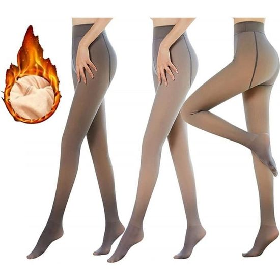 Collant Polaire Femme Chaud Toison Collant Doublé Polaire Translucide Slim Extensible noir, gris ...