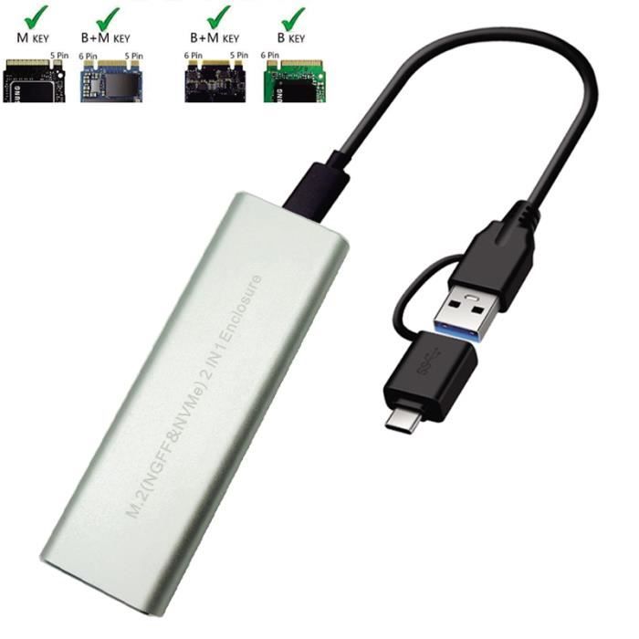 Argent - Boîtier M.2 Nvme Ssd Vers Usb 3.1, Boîtier Pcie M2 Nvme À ...