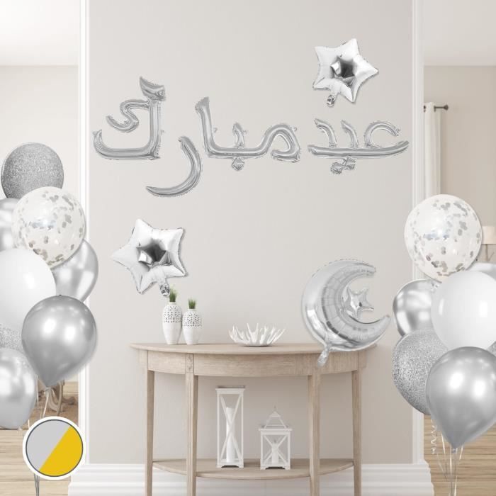 Kit Decoration Ramadan Aid Moubarak 34 Éléments - Argent Silver : Frise ...