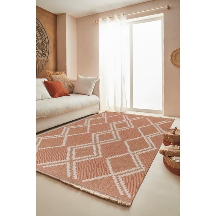 Tapis intérieur extérieur aspect jute à motif losange - NAZAR RUGS - 120x170 cm - Nature ...