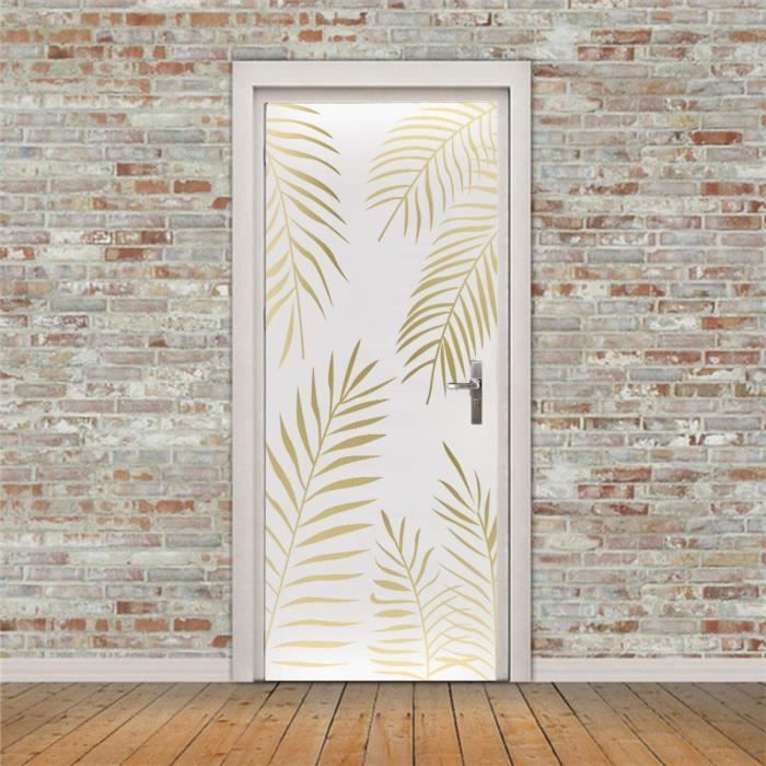 Stickers De Porte 3D Moderne Art Feuilles d'or Artistiques 77X200Cm ...