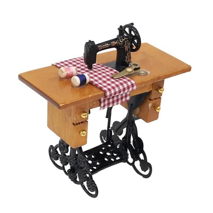 Mini machine à coudre avec fil pour meubles miniatures en bois 1-12 de ...