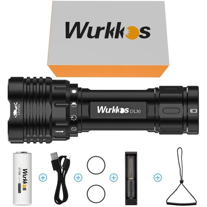 Lampe de poche,Wurkkos DL30 lampe de plongée 21700 LED lampe de poche sous-marine IPX-8 torche ...