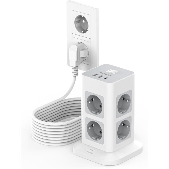 Multiprise Usb C Avec Rallonge Electrique 10M, 8 Prises Tour Multiprise ...