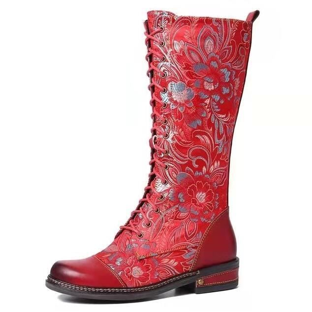 Bottes - INSFITY - Vintage - Rouge - Mi-Mollet - Fermeture Éclair Rouge ...