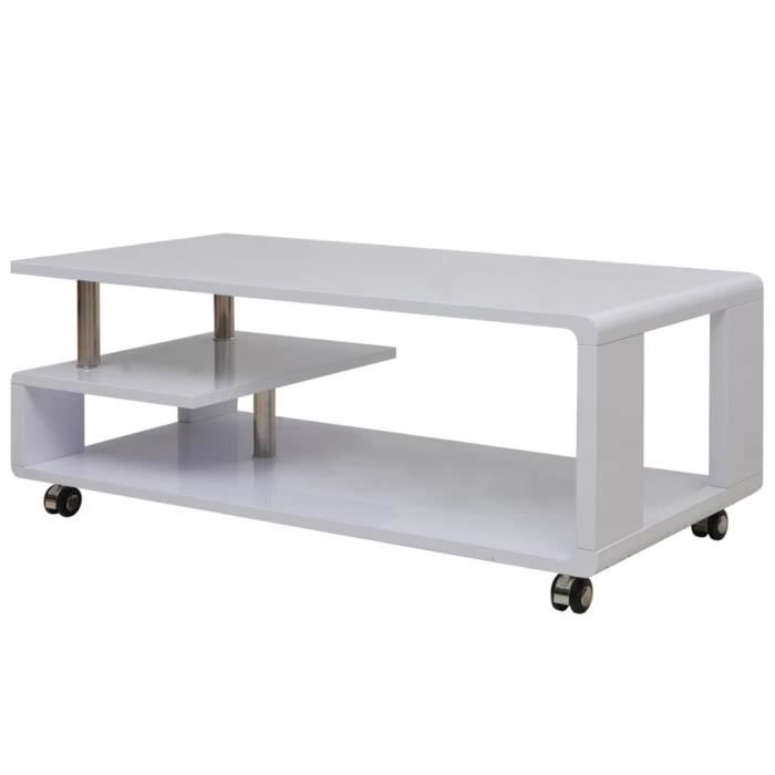 Table basse avec 4 roulettes style contemporain brillante Blanc ...