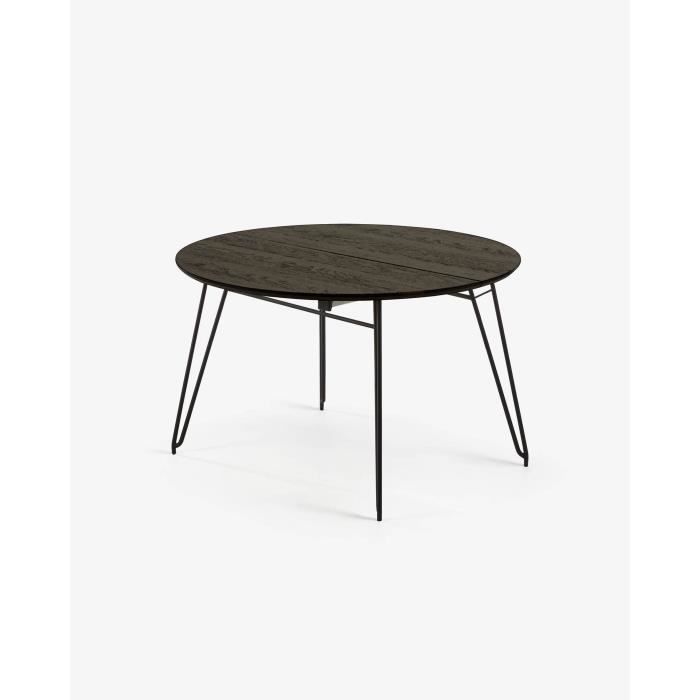 Table ronde extensible coloris naturel - noir en placage en frêne et ...