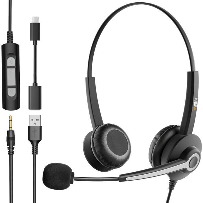 Casque Avec Microphone Antibruit, Usb-Type-C-Jack 3,5 Mm, 3 En 1 ...