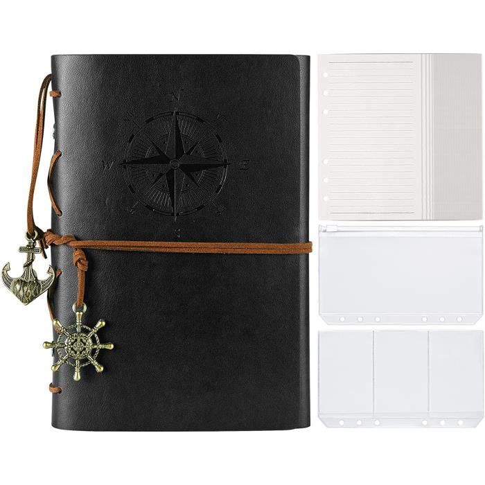 Carnet De Notes En Cuir Rétro à Spirale Rechargeable Avec Pages Lignées Et Poches à Reliure