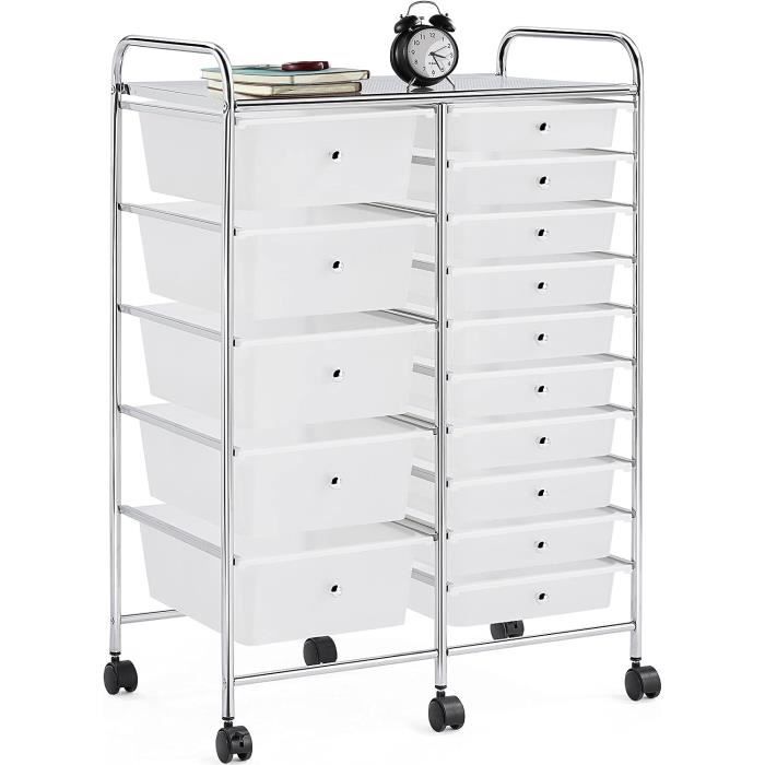 Chariot de Rangement Meuble de Rangement avec 15 Tiroirs en Plastique ...