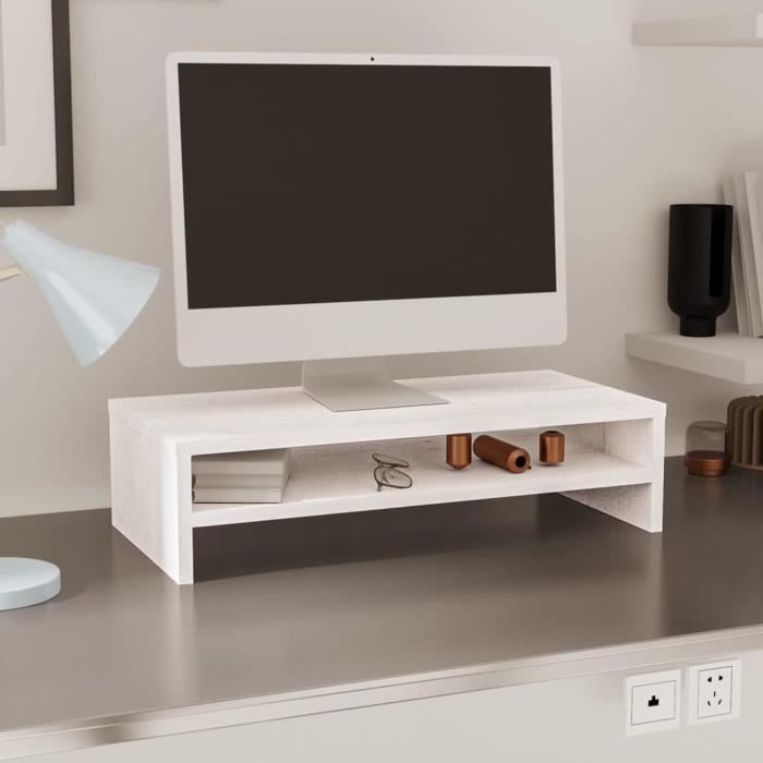 Support De Moniteur Blanc 50 X 24 X 13 Cm En Pin Massif, Support De ...