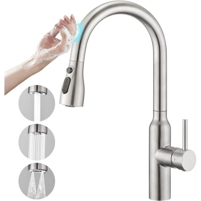 Robinet Cuisine À Capteur Tactile Avec Douche Deux Types De Jets D‘Eau ...