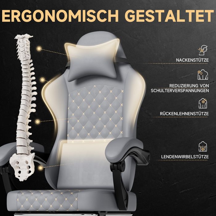 Chaise bureau PC ergonomique - Fauteuil de jeu massant avec repose ...