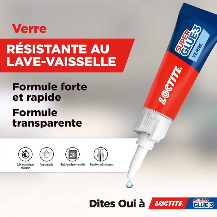 Loctite Super Glue-3 Spécial verre,colle forte pour des collages verre ...