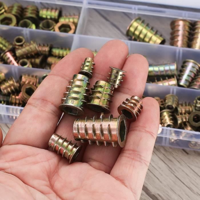 130 Pièces Insert Fileté Bois Vis M4 M5 M6 M8 M10, Insert Fileté Écrou De Vis A Six Pans Creux ...
