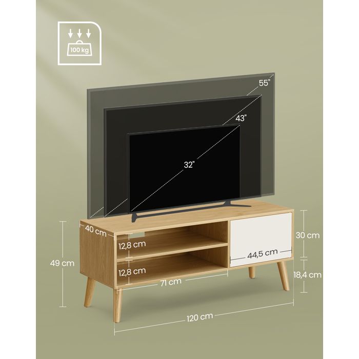 Meuble TV, pour Télévision jusqu'à 55 Pouces, Longueur 120 cm, Style ...
