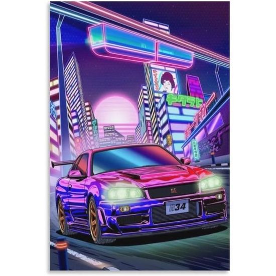 Jdm Style Voiture Poster Nissan Gtr R34 Illustration Poster Peinture ...