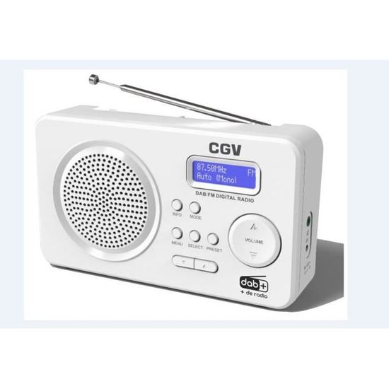 Radio portative DAB - CGV DR5+ - Blanc - Ultra compact - Fonctionne sur ...