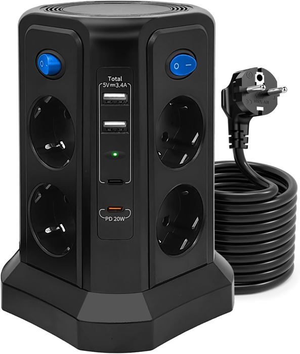 12 En 1 Tour Multiprise Electrique 3M, 4000W/16A Tour Multiprise Avec ...