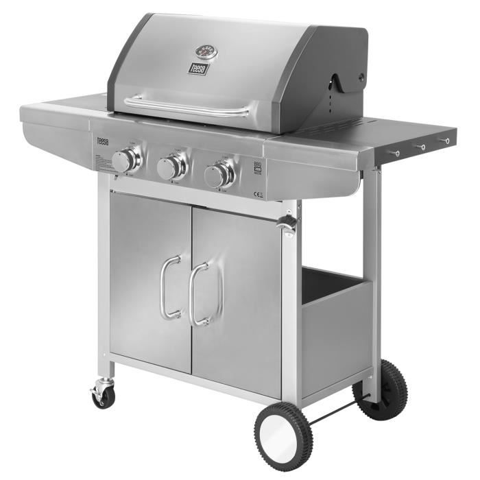 Barbecue à gaz Chariot 3 feux Teesa Master Grill BBQ 3000 - Cdiscount Jardin