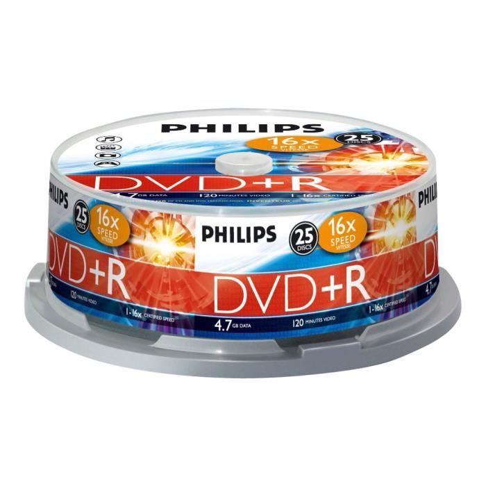 Philips DR4S6B25F 25 x DVD+R 4.7 Go (120 minutes) 16x spindle ...
