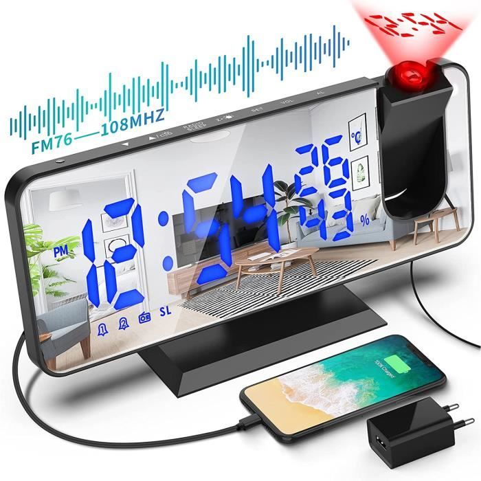 RUMOCOVO®Réveil projecteur de plafond, radio-réveil miroir FM avec ...