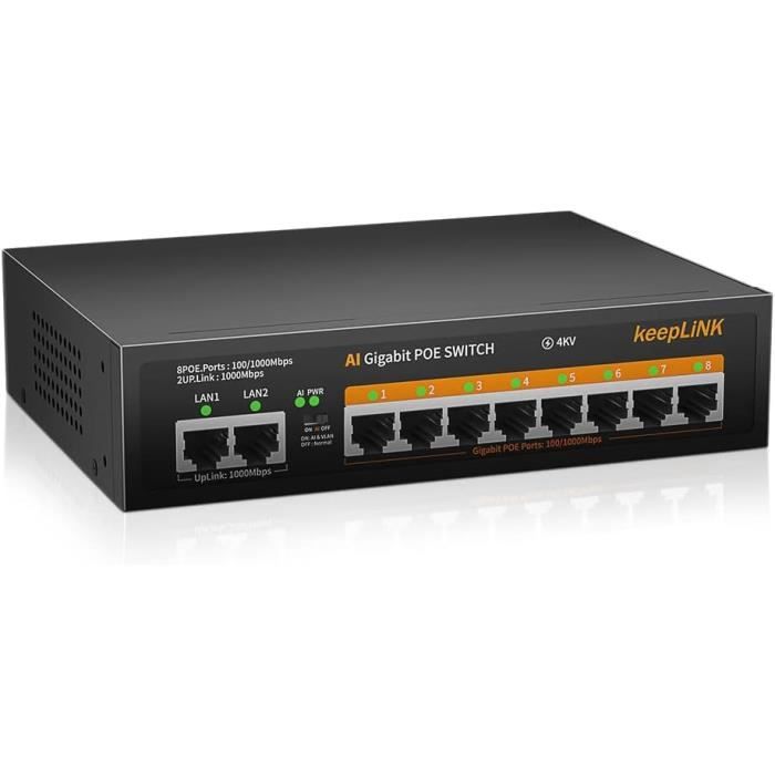 KeepLiNK 10 Port Gigabit PoE Switch, 8 Ports PoE+, 2 Ports Gigabit ...