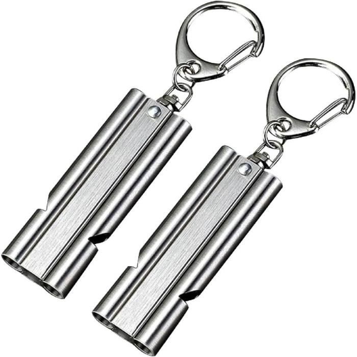 Lot de 2 sifflets portatifs à double tube en acier inoxydable ...