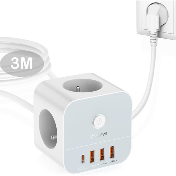 Rallonge Multiprise Avec Usb C, Cube Prise Multiple Avec Interrupteur ...