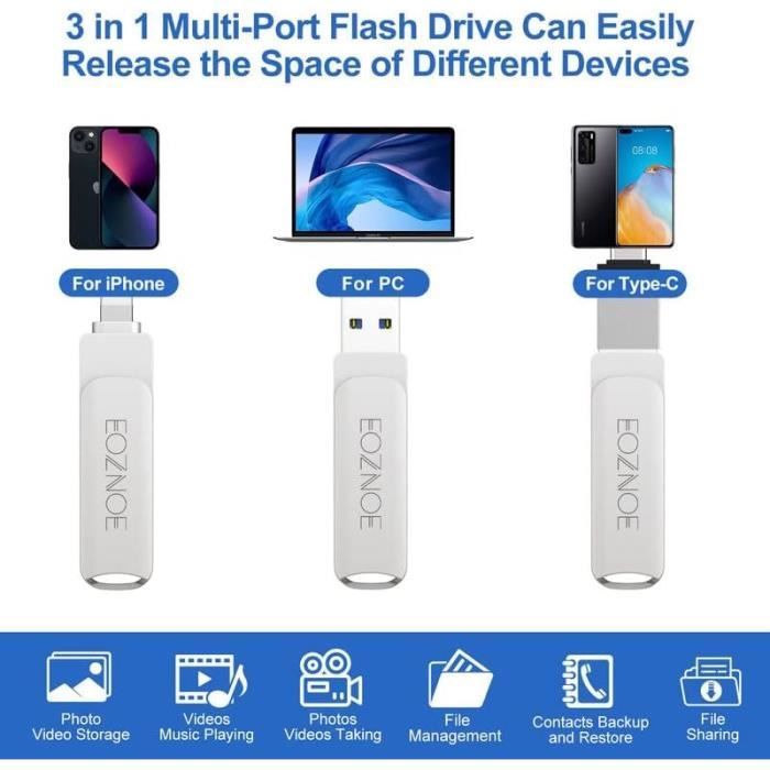 Clé USB - YOKULI - A421 - 256 Go - USB 3.0 - Compatible iOS/Android ...