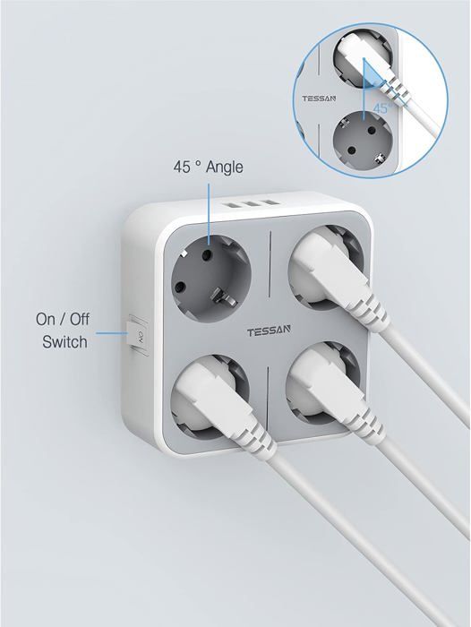 7 En 1 Chargeur Multiple,Murale Prise Avec 4 Sortie Ac Et 3 Ports Usb ...