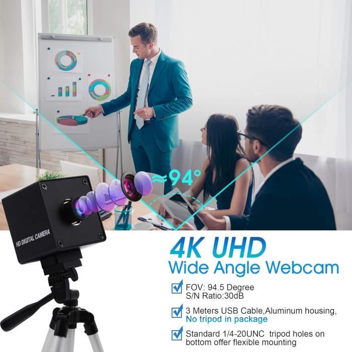 Webcam Haute Résolution 4K Caméra Usb Avec Mise Au Point Automatique Objectif Sans Distorsion ...