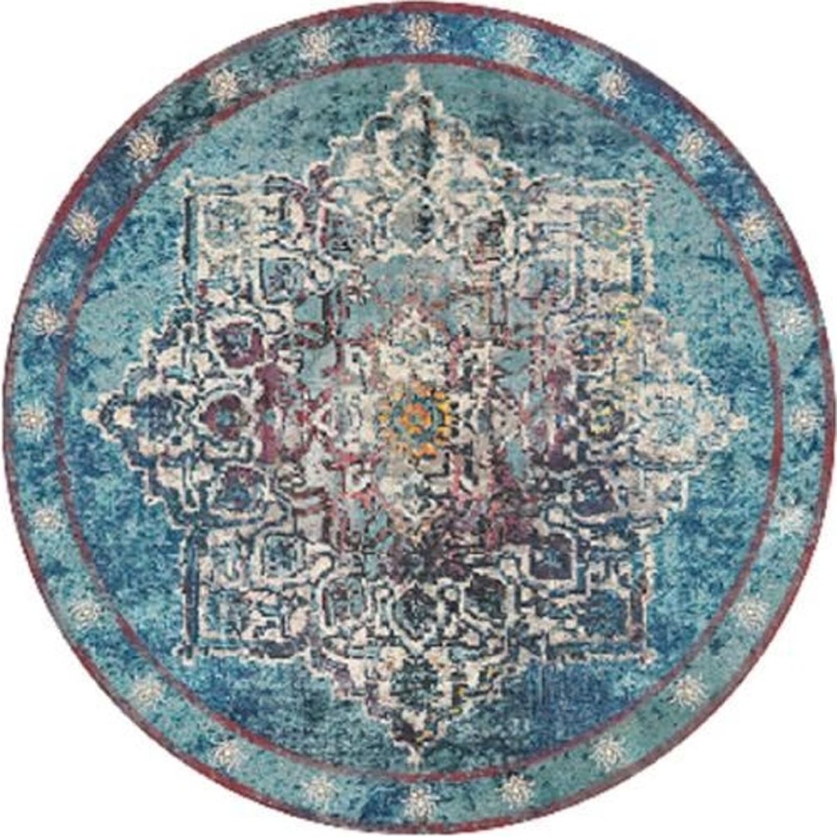 Tapis rond vintage 100cm blanc bleu oriental avec motifs - Cdiscount Maison