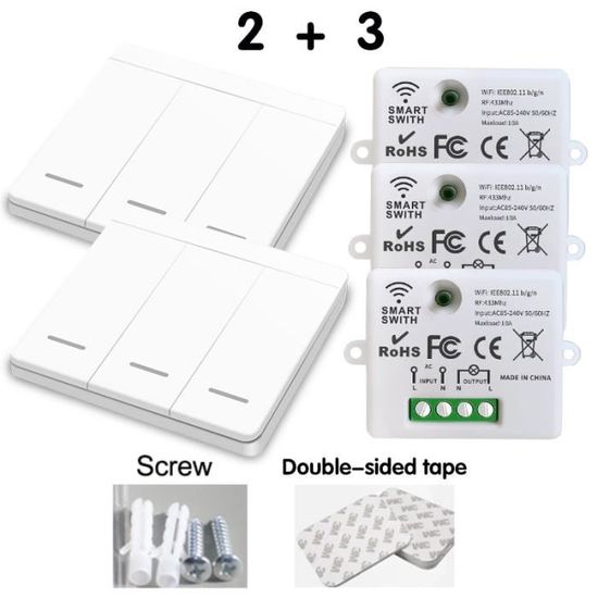 Mini Interrupteur sans fil Mural Connecté WiFi RF 433MHz Commutateur ...